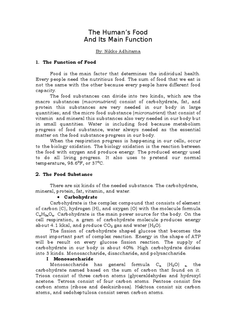 The Human's Food | PDF | Carbohydrates | Glucose