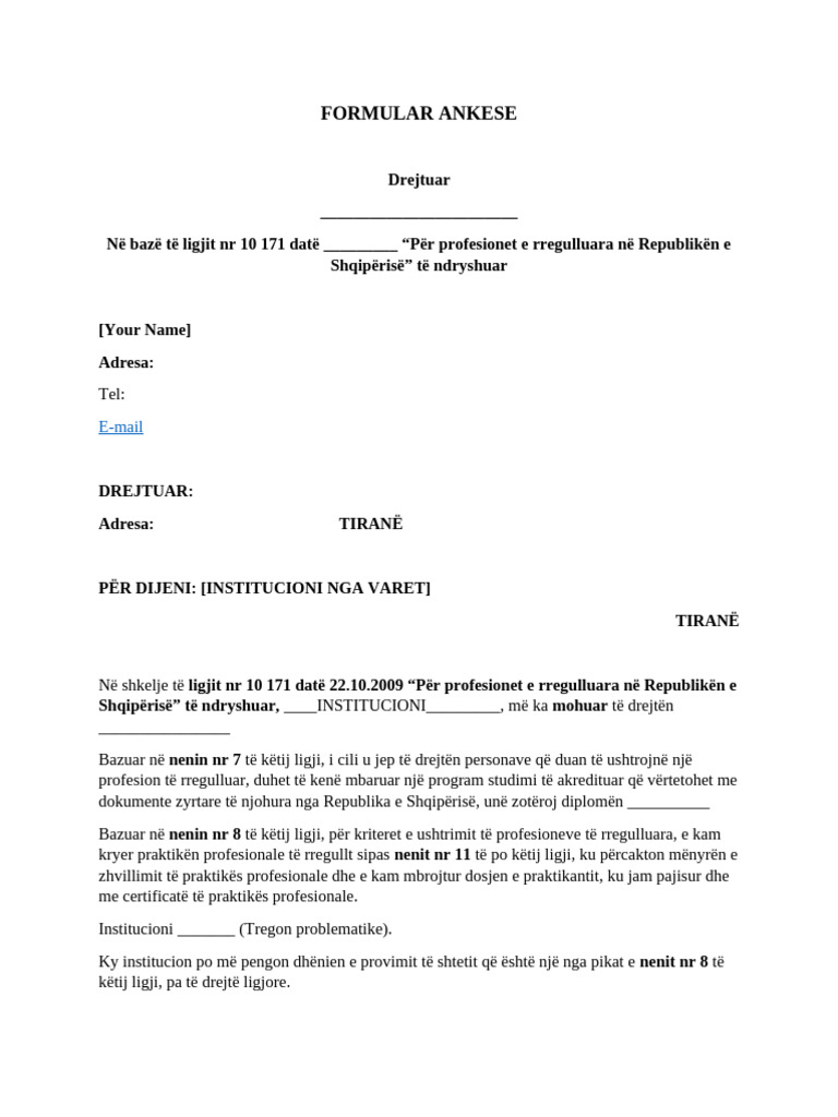 FORMULAR ANKESE I Pergjithshem | PDF