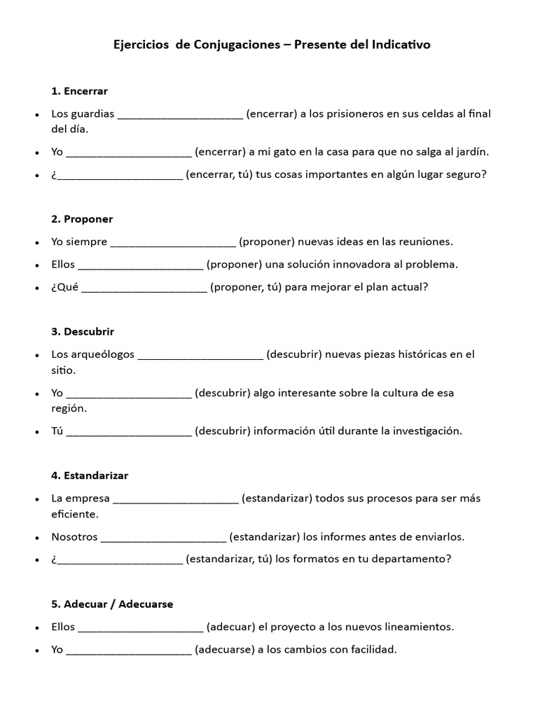 Ejercicios de Conjugación en El Presente Del Indicativo 3 | PDF