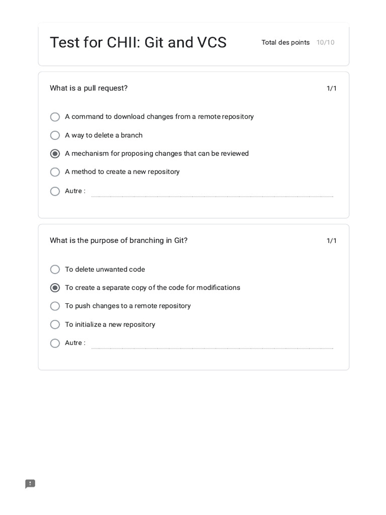 Test For CHII - Git and VCS | PDF | Version Control | Computer Engineering