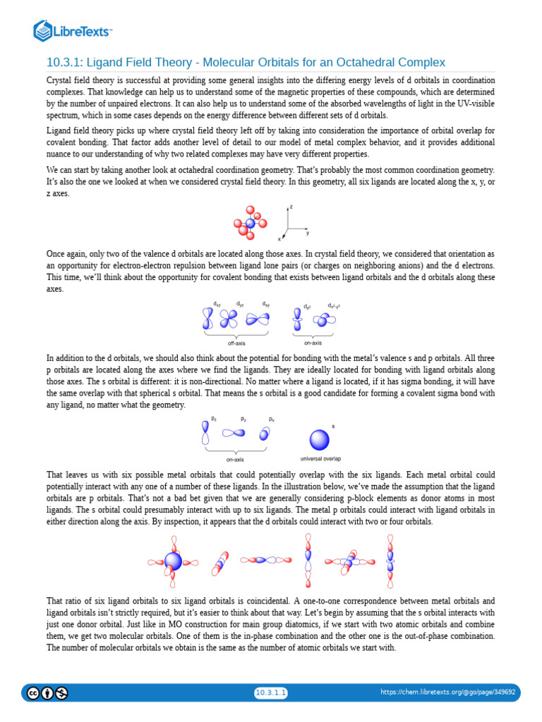 10.3.01 Ligand Field Theory - Molecular Orbitals For An Octahedral Complex | PDF | Molecular ...