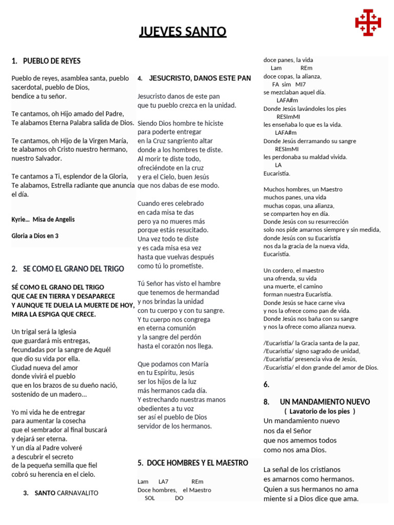 Cancionero Jueves Santo | PDF | eucaristía | Jesús