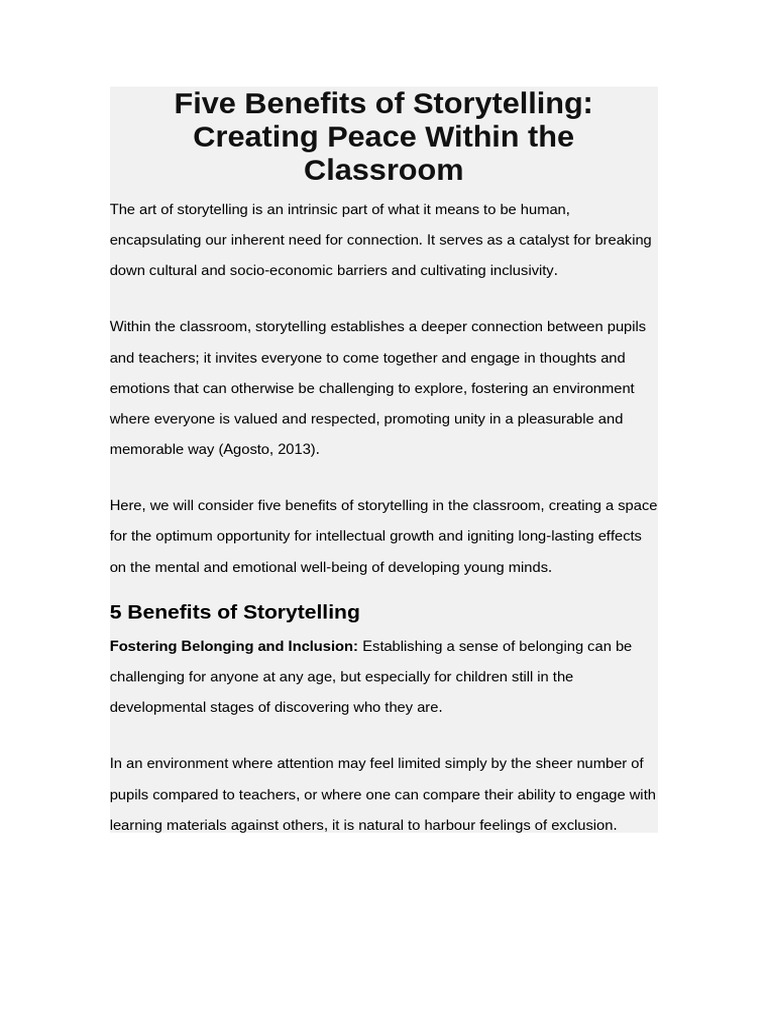 Five Benefits Of Storytelling Pdf Storytelling Learning