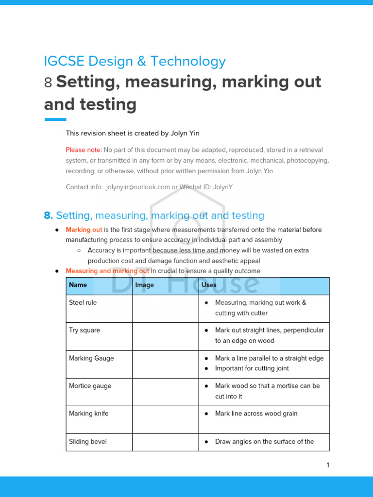 Setting, Measuring, Marking Out and Testing | PDF