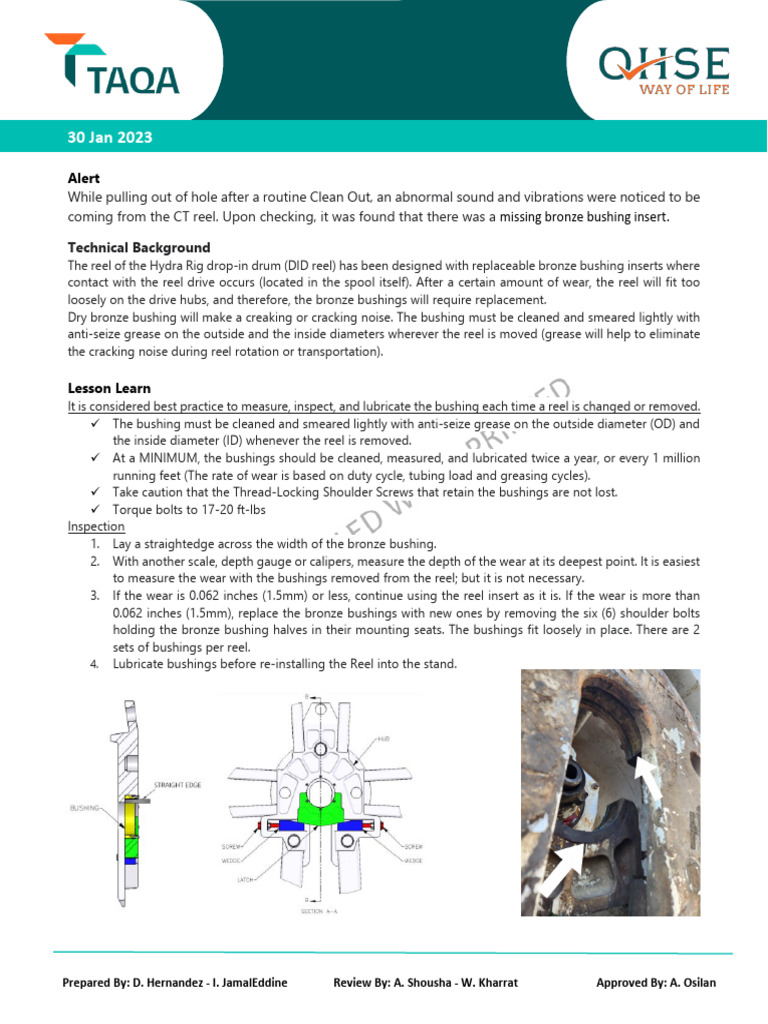 CT-TA-2023-002 CT DID Reel Bronze Bushing Inspection and Maintenance V01 | PDF | Mechanical ...