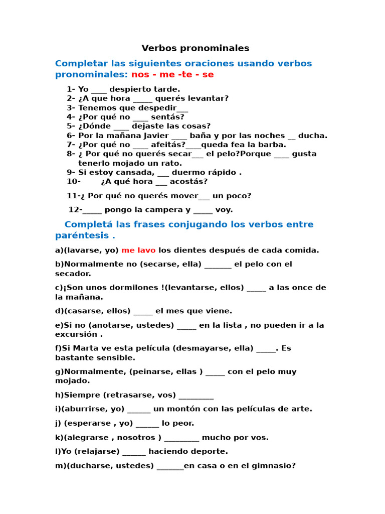 Verbos Pronominales | PDF