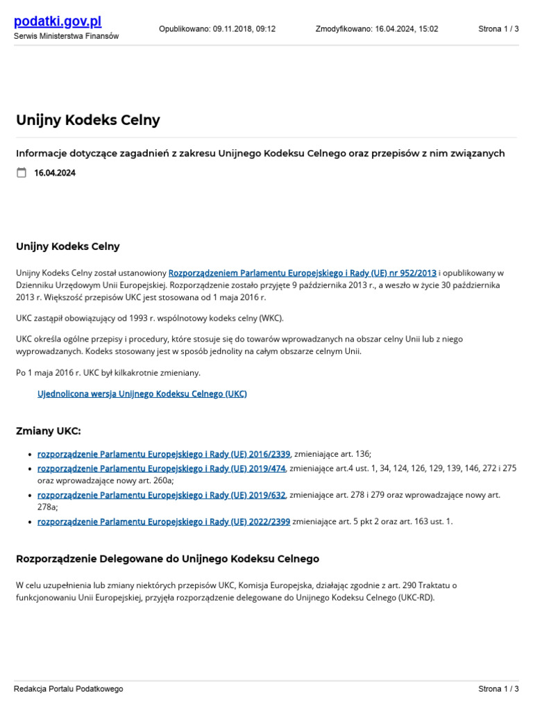 Unijny Kodeks Celny | PDF