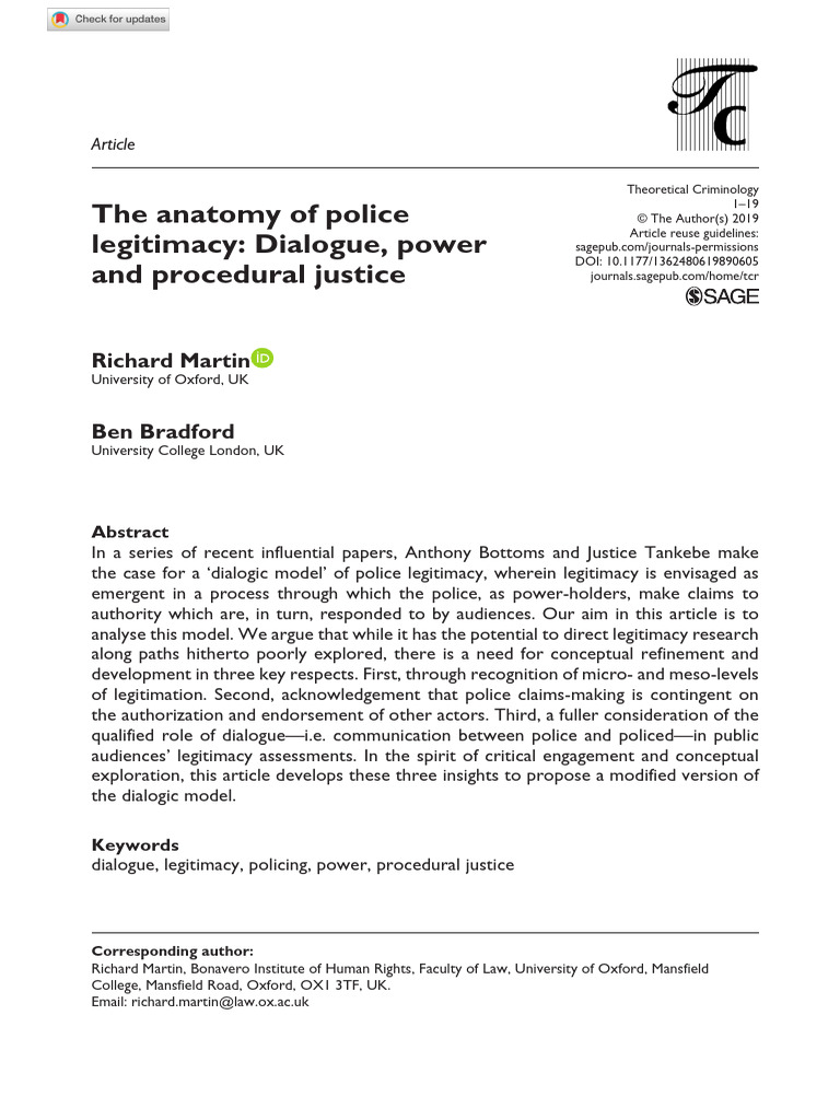 The Anatomy of Police Legitimacy - Dialogue, Power and Procedural ...