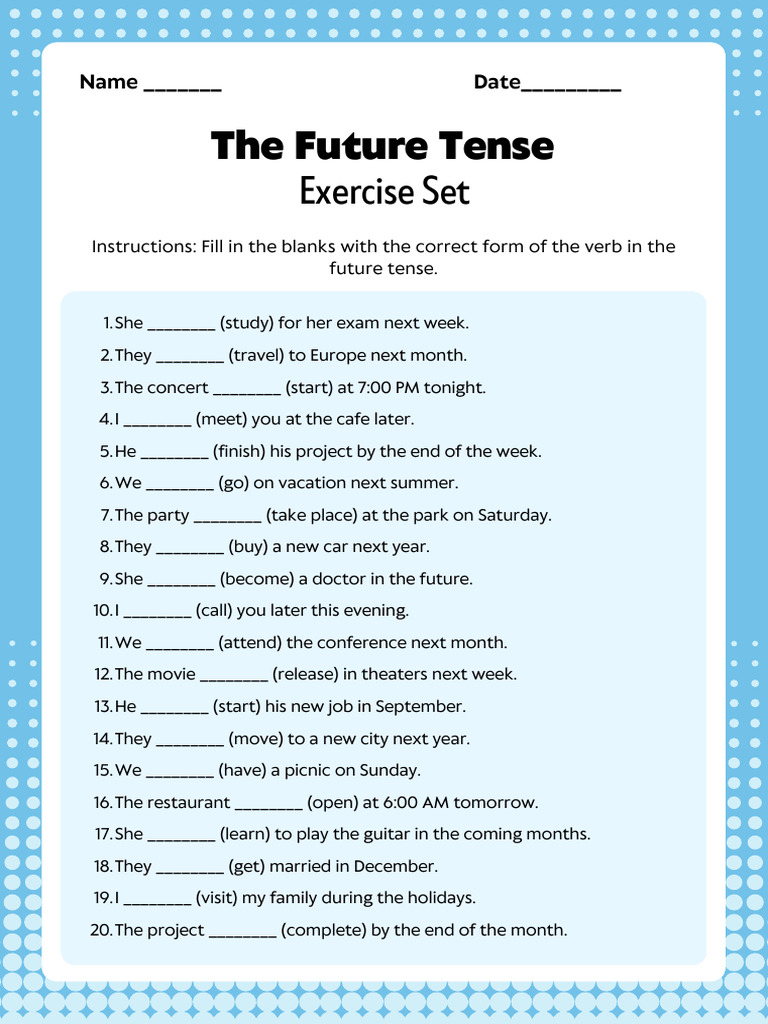 Future Tense Verb Exercise | PDF