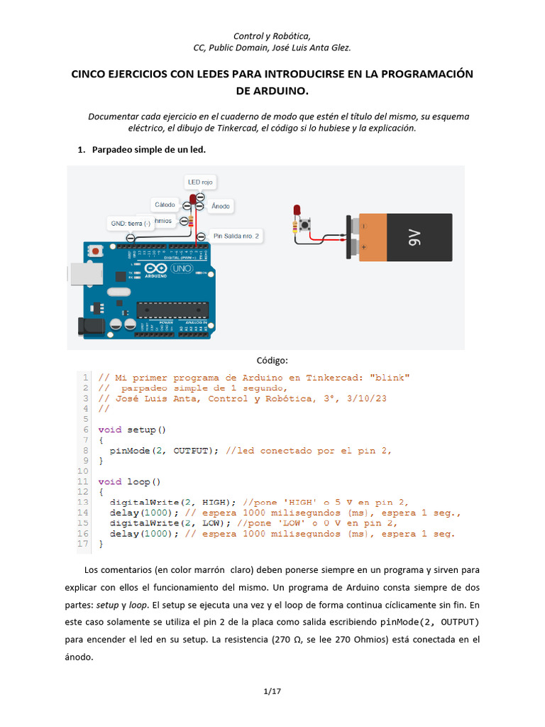 Cinco ejercicios de Arduino con ledes | PDF | Electricidad | Ingenieria Eléctrica