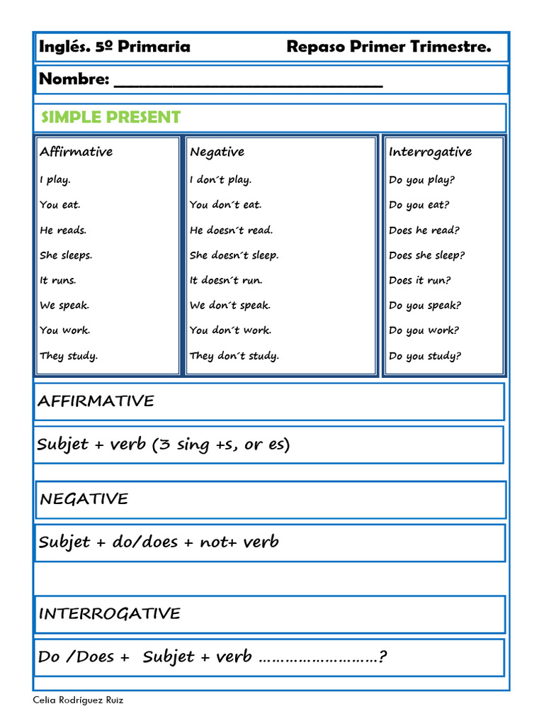 Examen Inglés Present Simple Pdf
