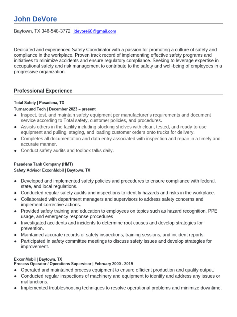Safety resume | PDF | Safety | Occupational Safety And Health