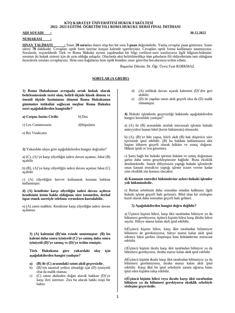 2022-2023 Roma Vize Cevap Anahtari | PDF