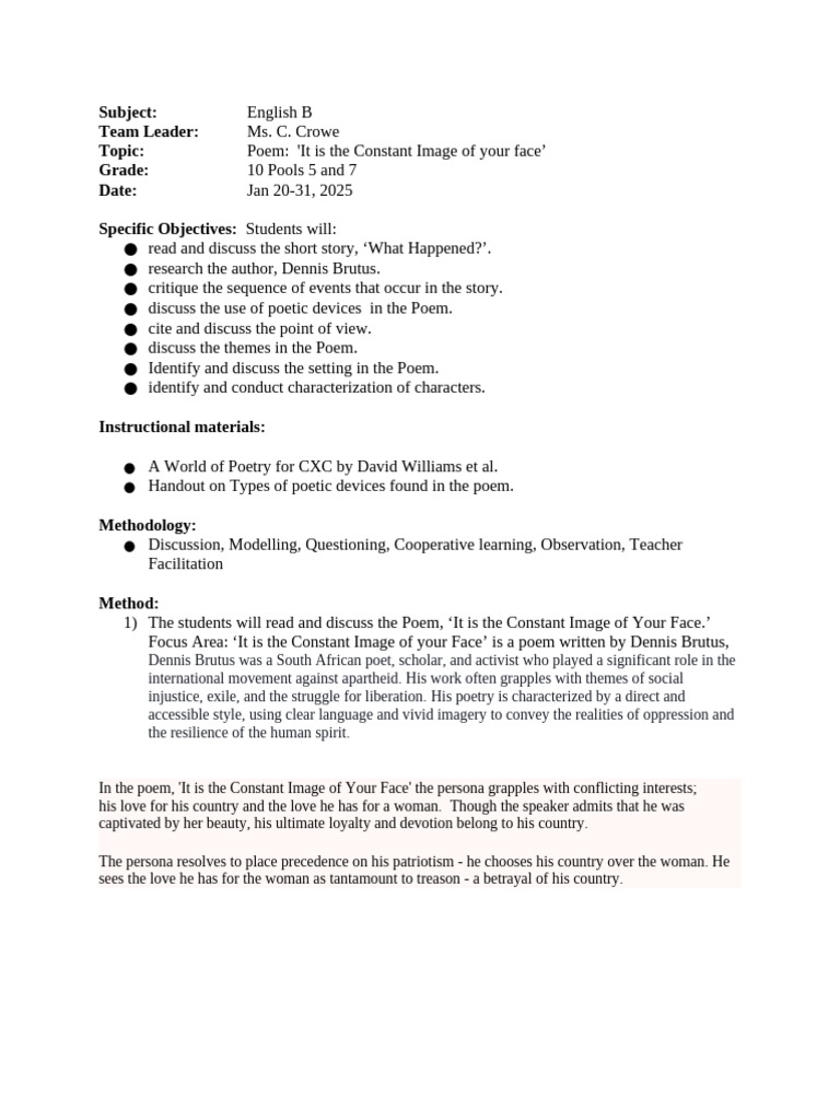 'What Happened - ' Lesson Plan | PDF | Poetry