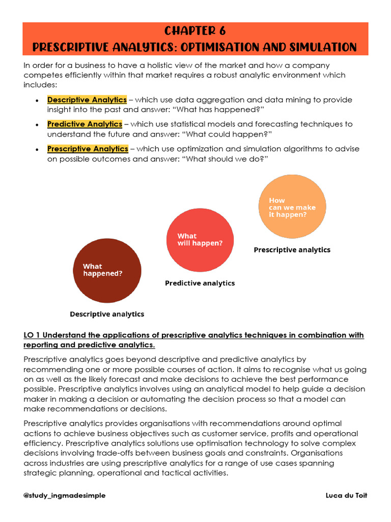 CHAPTER 6 PRESCRIPTIVE ANALYTICS OPTIMISATION AND SIMULATION | PDF | Analytics | Simulation