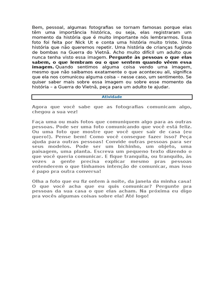 Atividade o Que Transmite A Fotografia | PDF