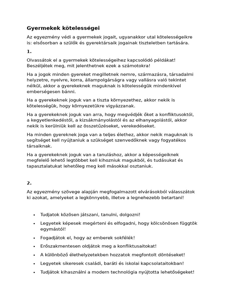 Gyermekek kötelességei | PDF