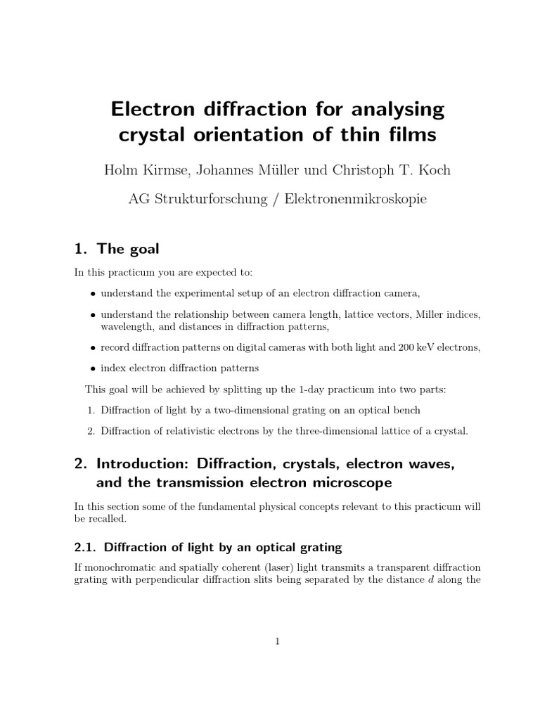 Lab Manual of Electron Diffraction | PDF | Transmission Electron ...