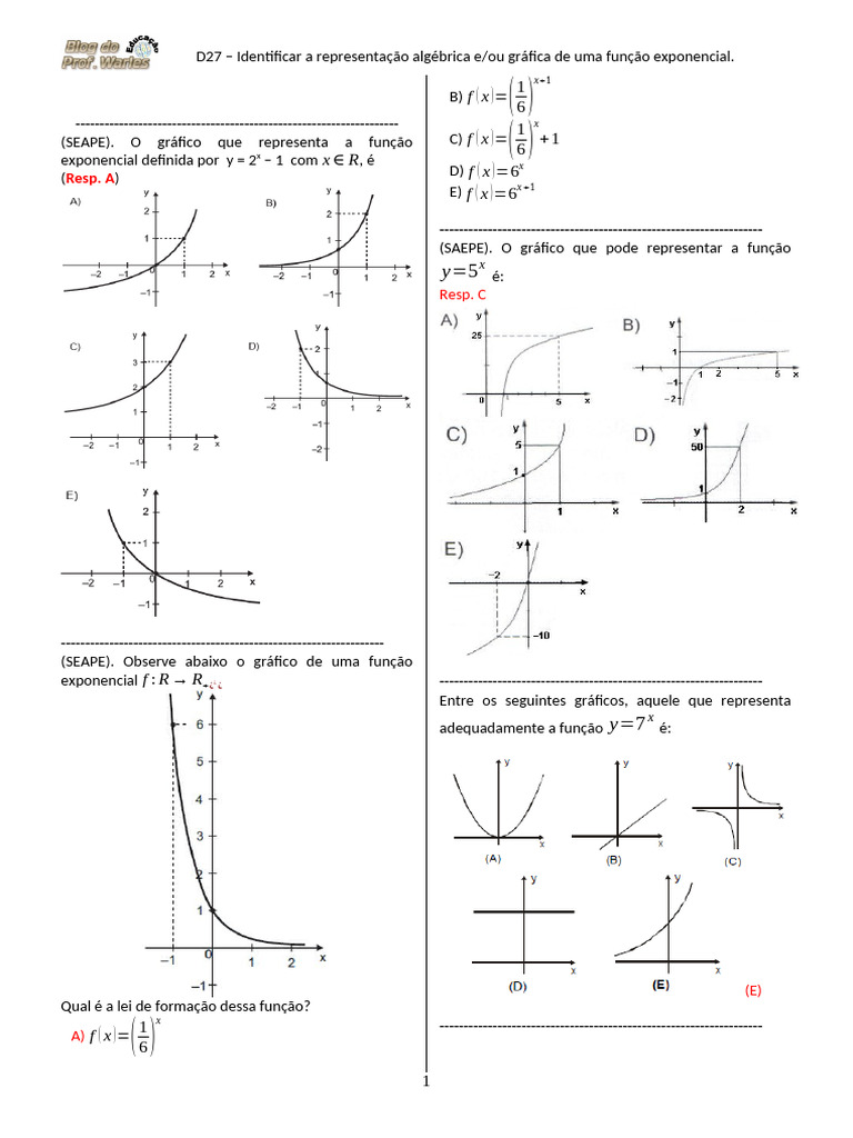 D27 (3 Série - EM - Mat.) - Blog Do Prof. Warles | PDF | Função ...