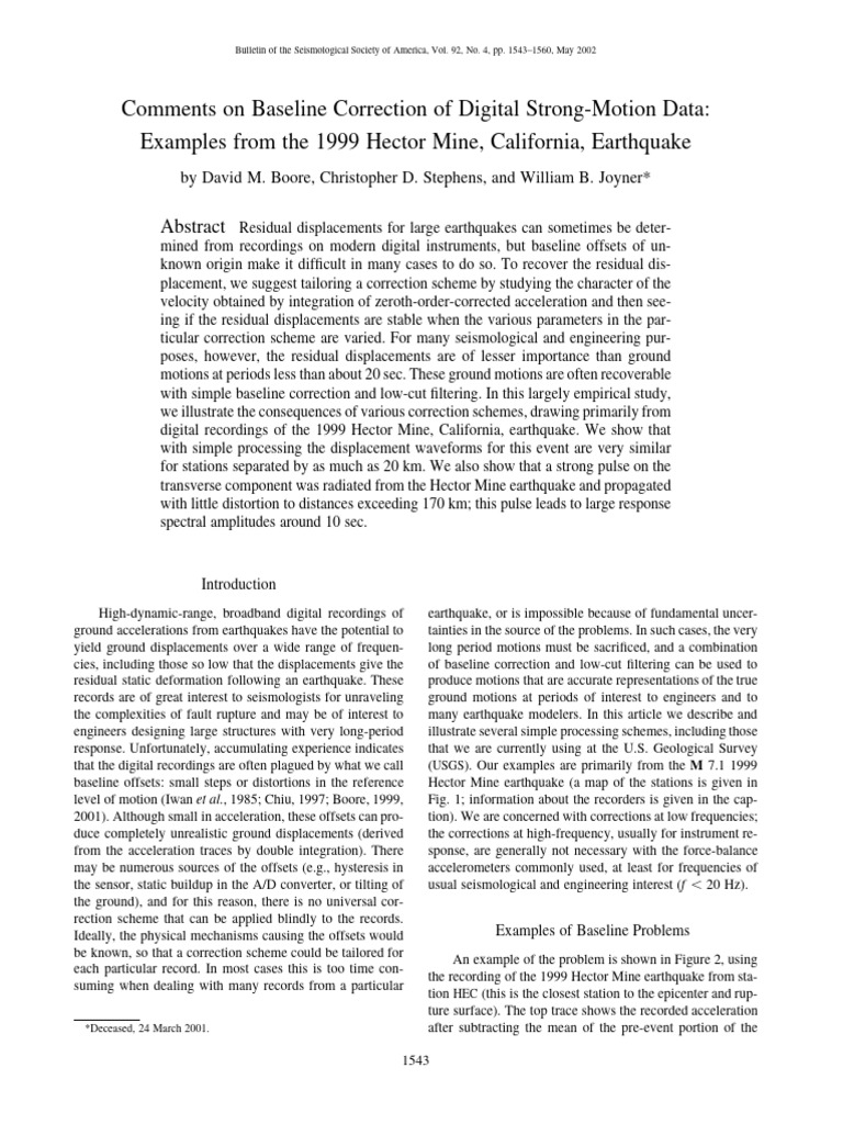 Baseline Correction in Seismic Data | PDF | Earthquakes | Acceleration