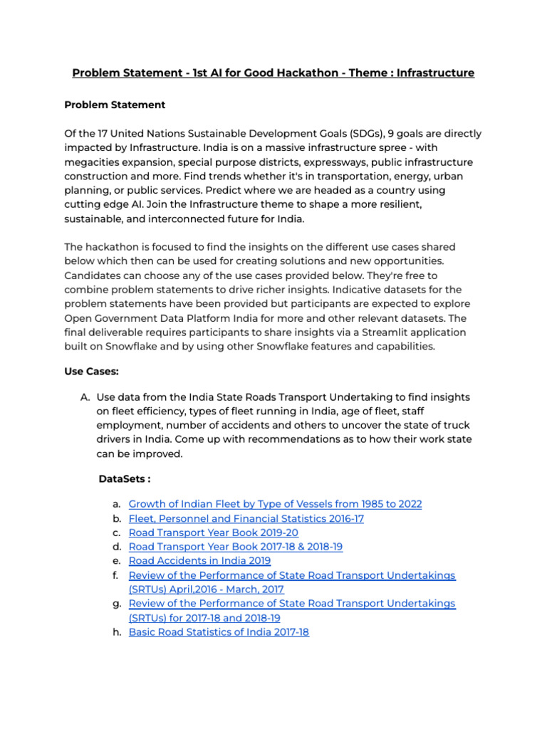 Problem Statement - 1st AI For Good Hackathon (Snowflake Professional ...