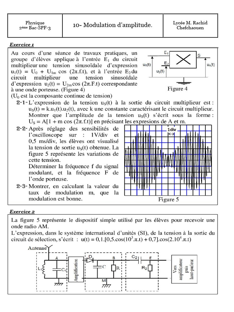 Modulation d'Amplitude Exercises 2ème Bac | PDF