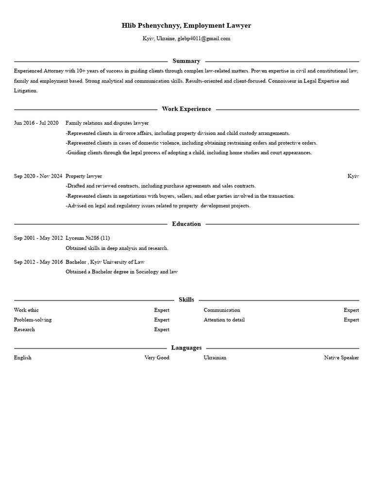 CV - Hlib | PDF | Lawyer | Justice