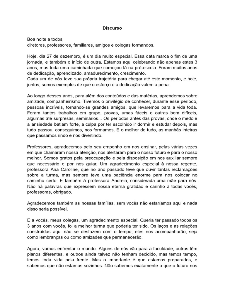Discurso de Formatura-1 | PDF | Amizade
