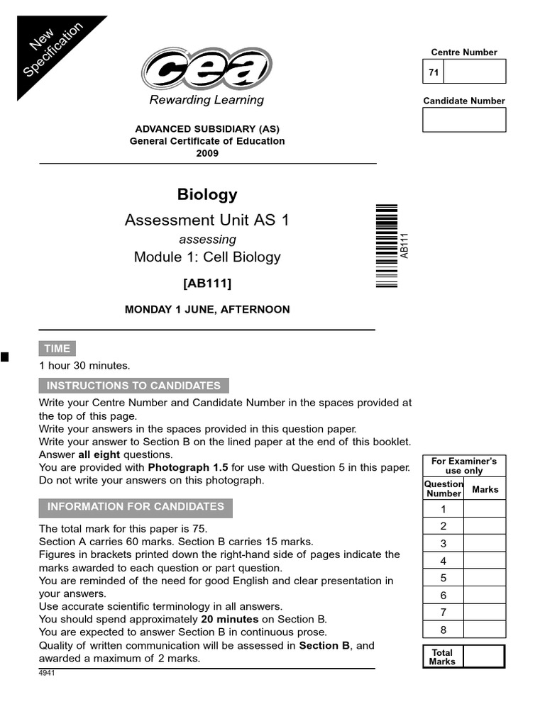 A2AS BIOL Past Papers Mark Schemes Standard MayJune Series 2009 5652 | PDF | Primer (Molecular ...