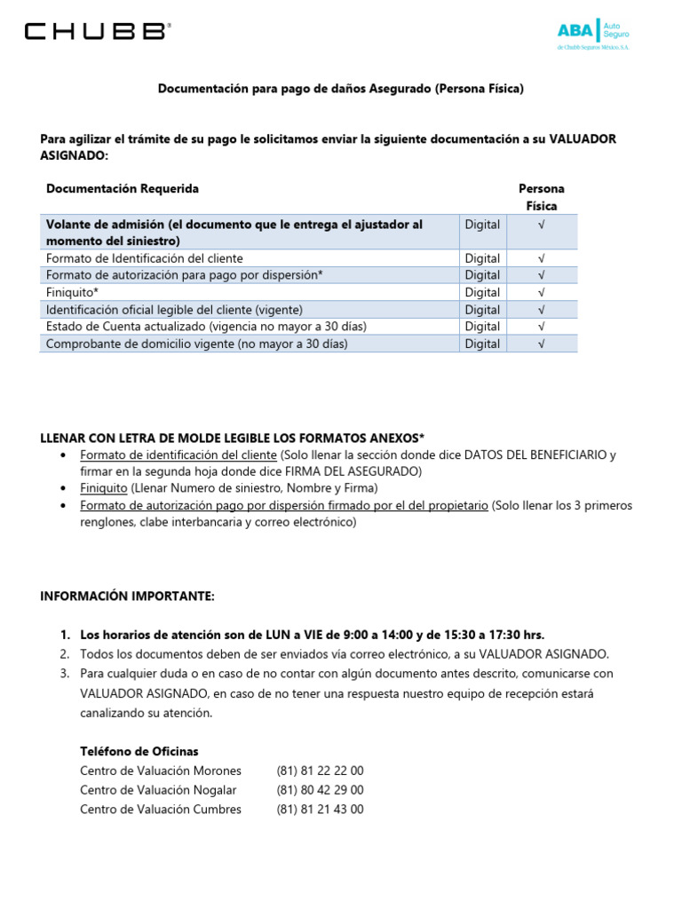 LISTA DE DOCUMENTOS PAGO DE DAÑOS ASEGURADO (PERSONA FISICA) v2 - Compressed | PDF
