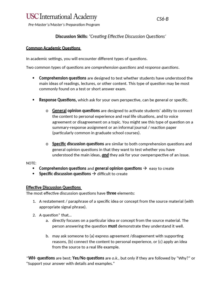Creating Effective Discussion Questions | PDF | Reading Comprehension ...