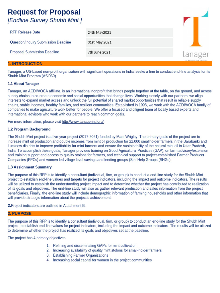RFP Endline Survey Shubh Mint Project | PDF | Indemnity | Offer And ...