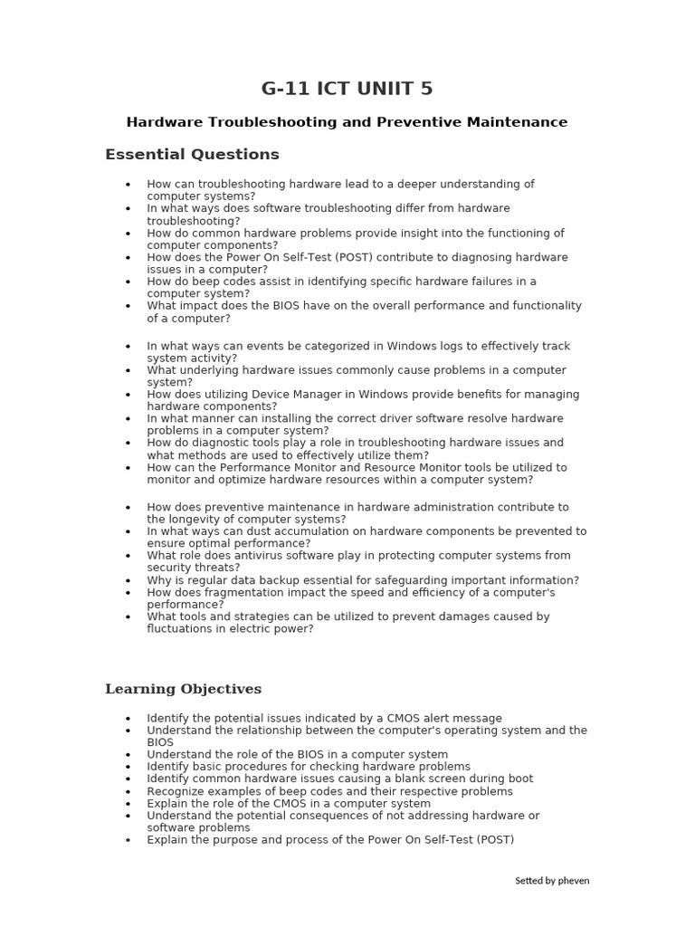 G 11 Ict Unit 5 Questions Pdf Bios Booting