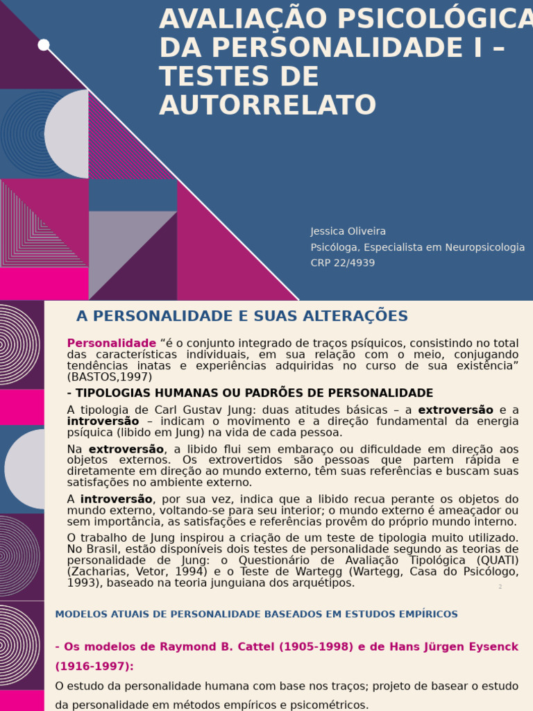 Avaliação Psicológica Da Personalidade SLIDE | PDF | Extroversão e ...