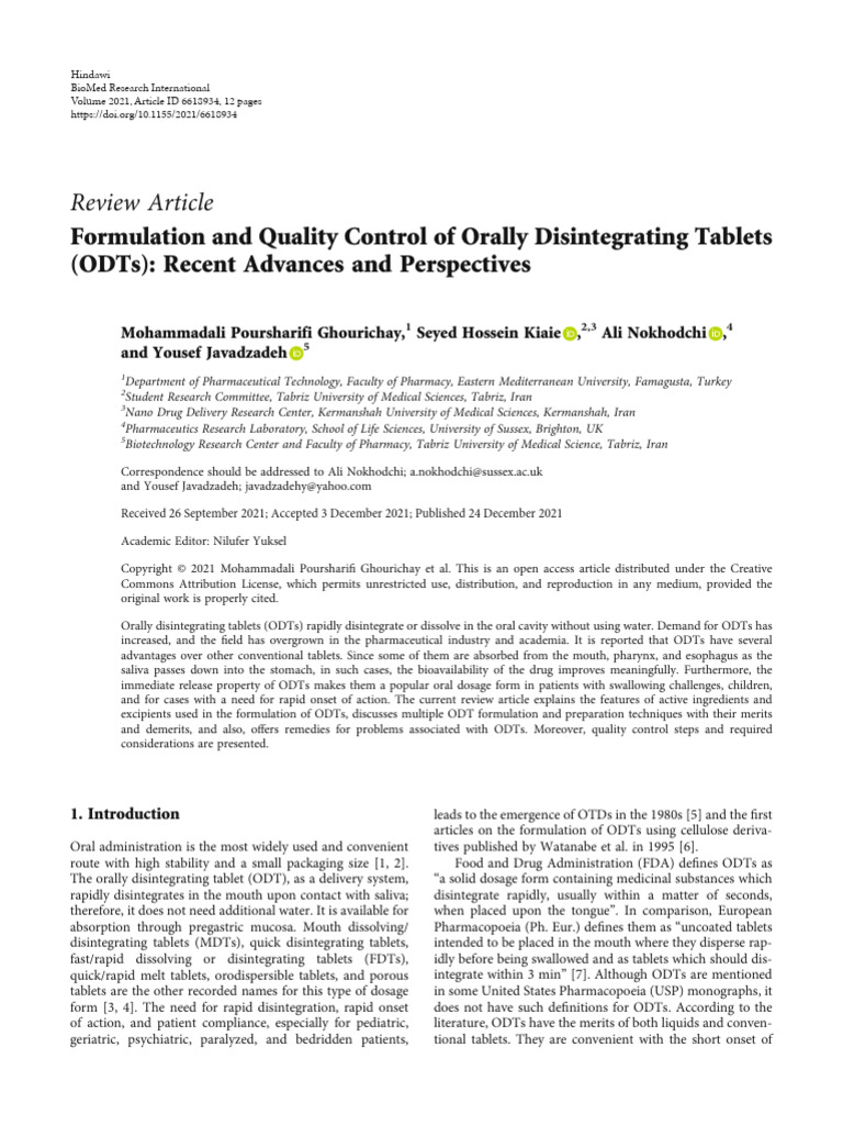 Formulation and Quality Control of Orally Disintegrating Tablets | PDF | Tablet (Pharmacy ...