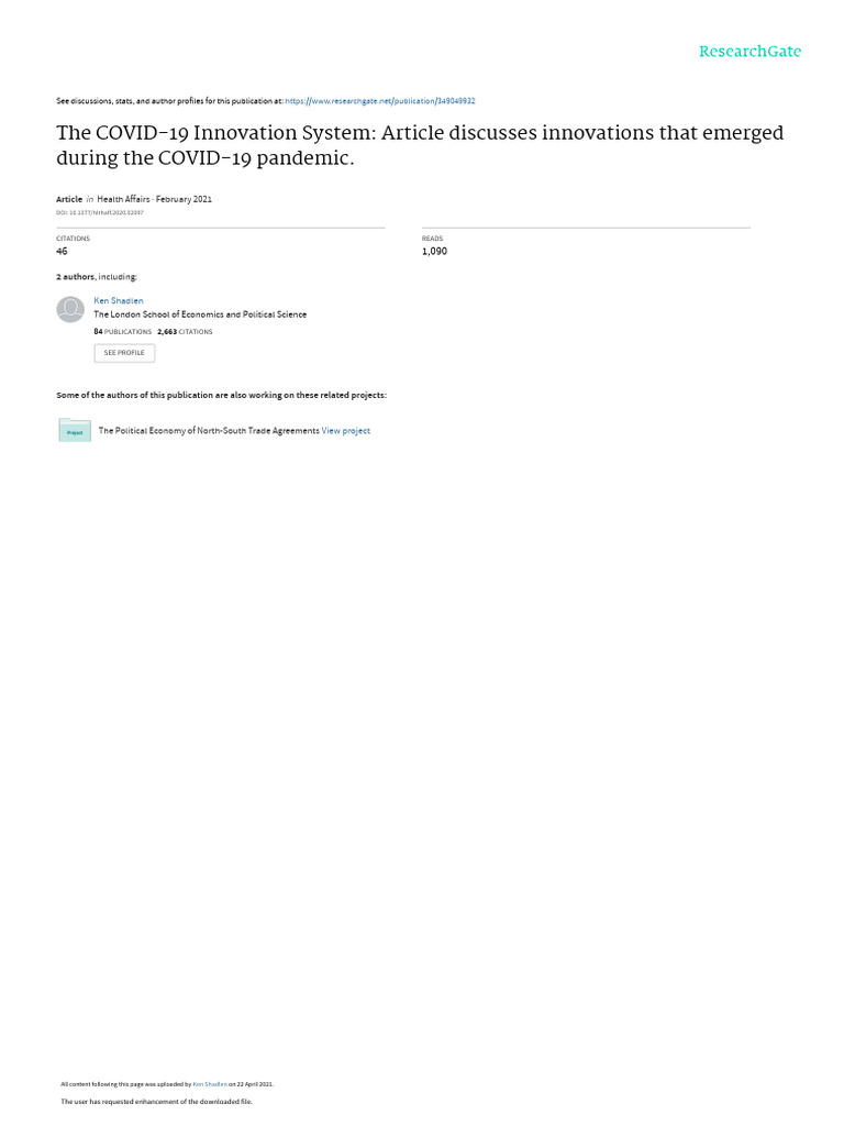 The COVID-19 Innovation System | PDF | National Institutes Of Health ...