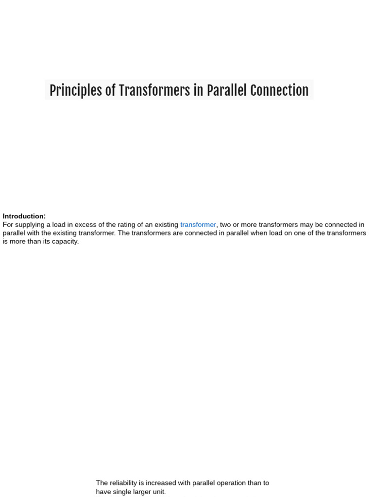 Parallel Transformer Connection Guide | PDF | Transformer | Electrical ...