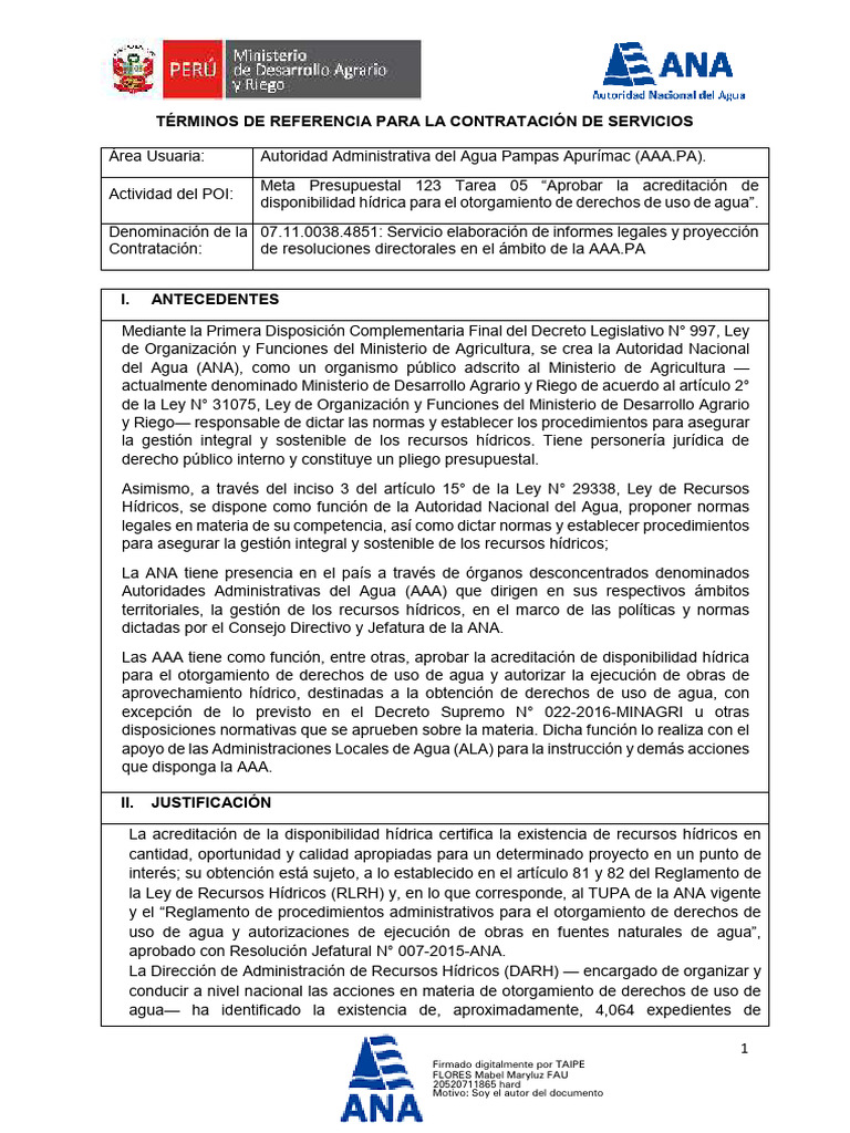 Tdr Aprob Noemi Ocampo | PDF | Corrupción política | Agua