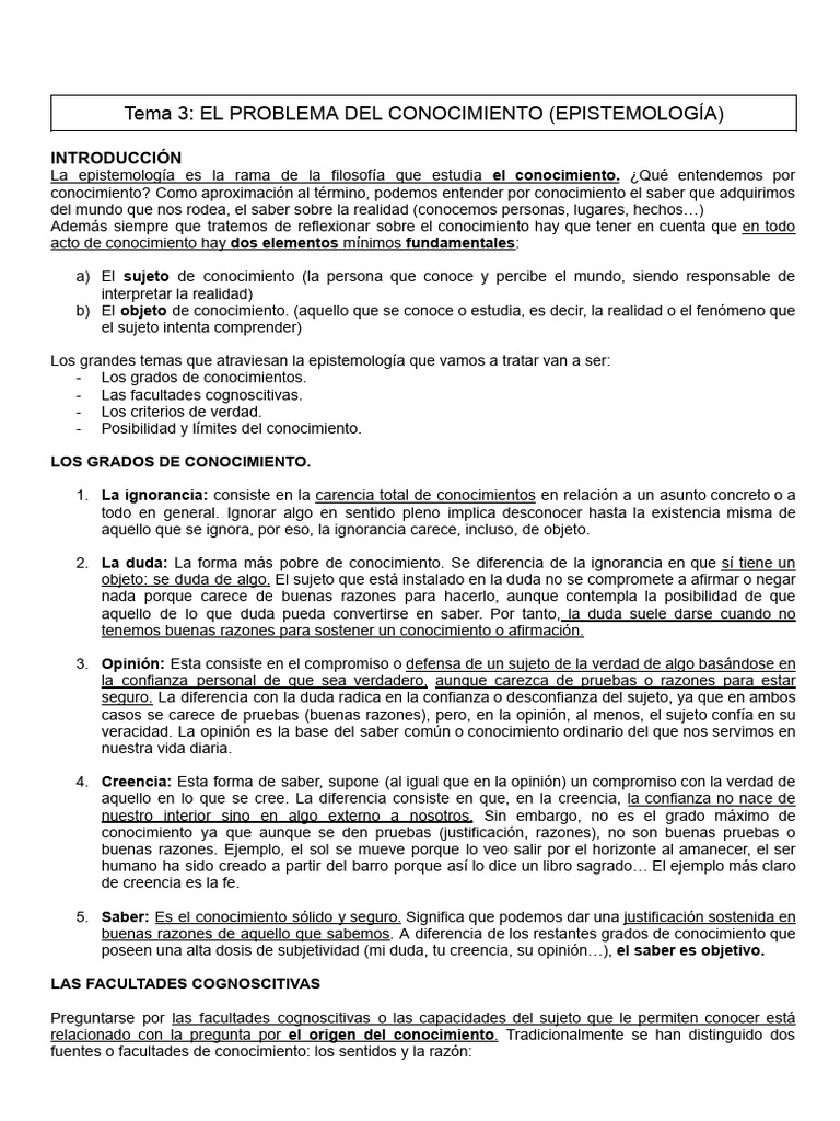 tema 3 epistemologia bach 2024_25.docx | PDF | Verdad | Conocimiento