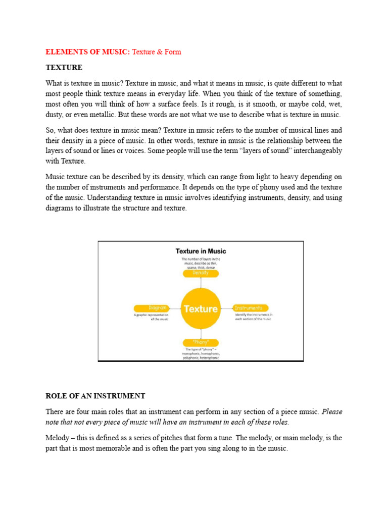 ELEMENTS OF MUSIC Texture and Form | PDF | Song Structure | Variation ...