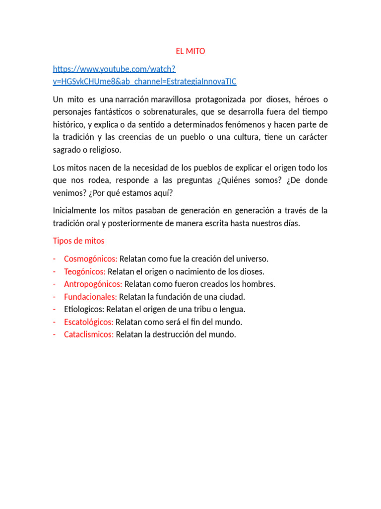 Tipos de Mitos y su Significado | PDF