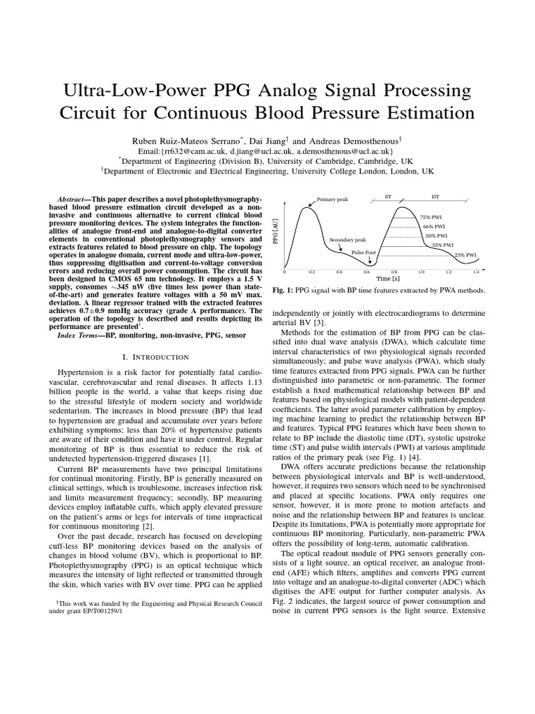 Ultra-Low-Power PPG Analog Signal Processing Circuit For Continuous ...
