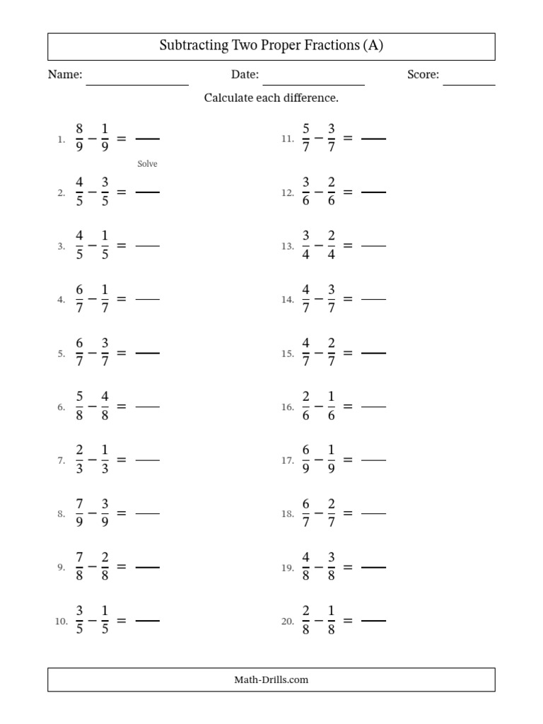 Fractions Operations 02 Fillable 02 Subtraction 01 Proper 01 Proper 01 ...