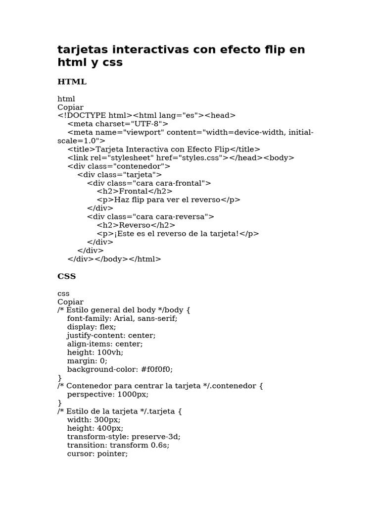 Tarjetas Interactivas Con Efecto Flip en HTML y Cs | PDF | Internet ...