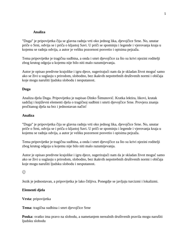 Analiza Duga Lektira | PDF