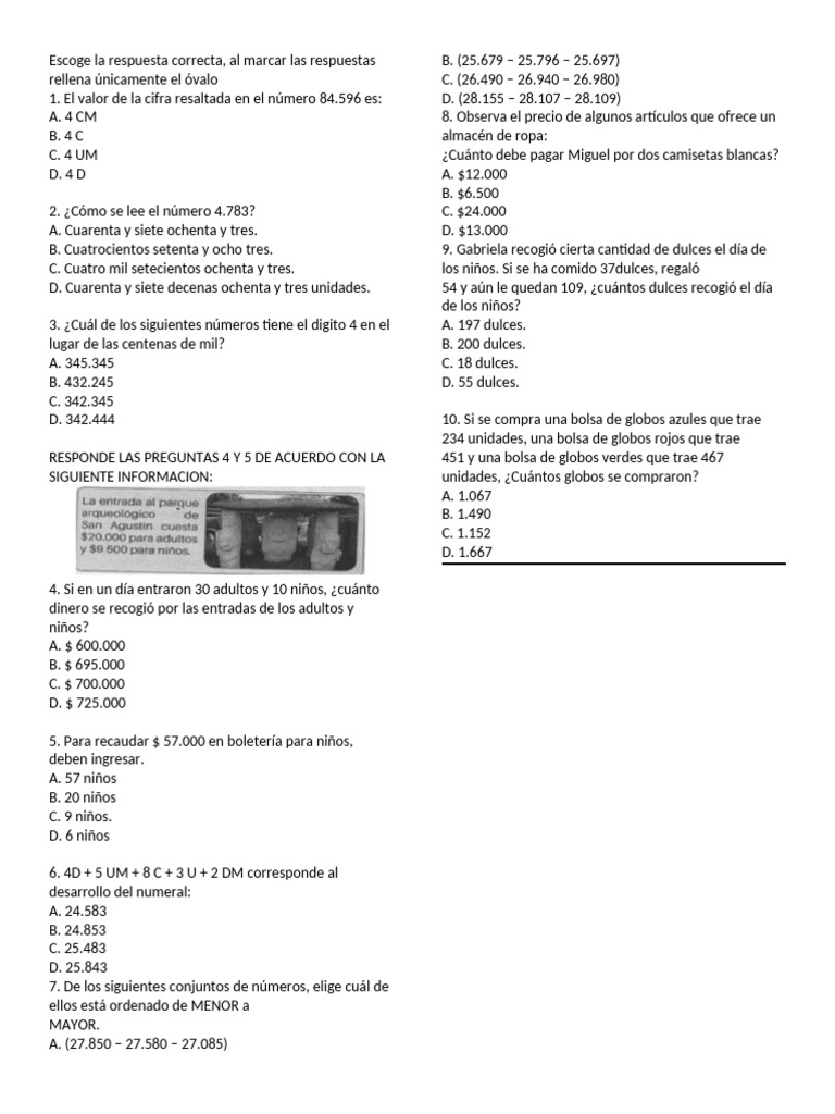 Preguntas de Evaluación de Matemáticas y Comunidad | PDF