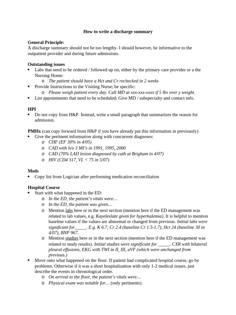 How To Write A Discharge Summary | PDF | Medicine | Animal Viral Diseases