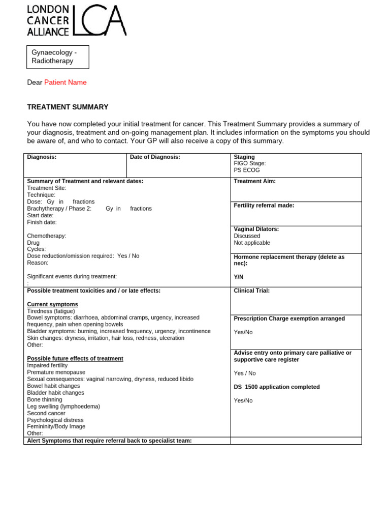 Gynae Treatment Summary Radiotherapy v2 | PDF | Cancer | Neoplasms