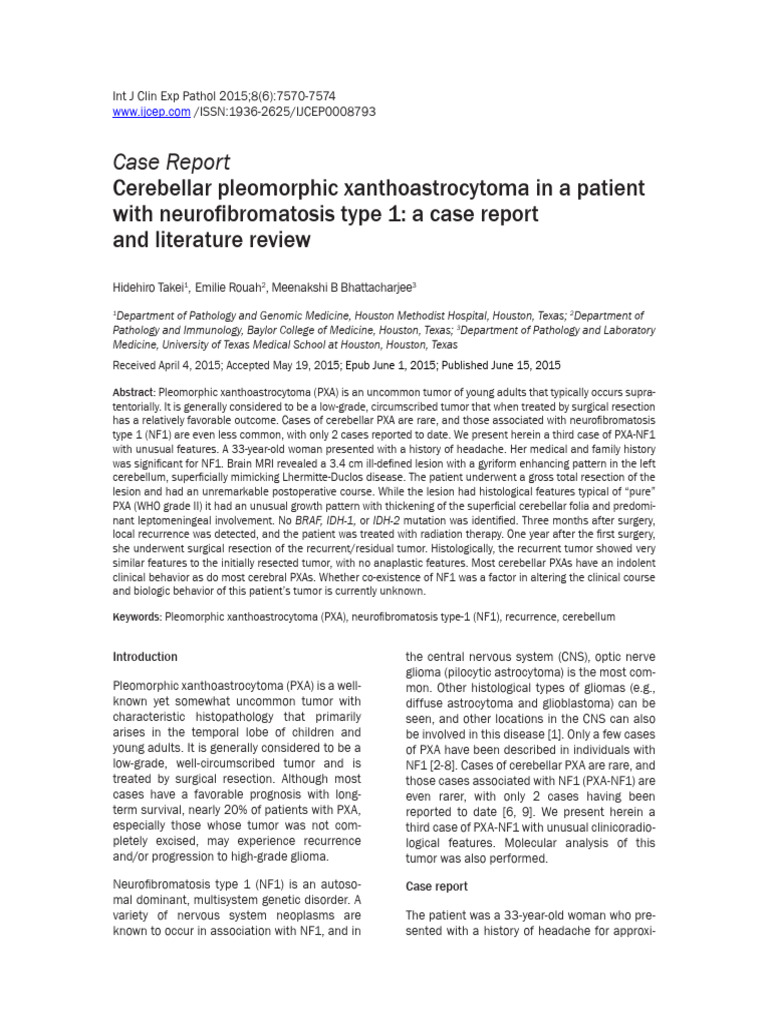 Cerebellar pleomorphic xanthoastrocytoma in a patient | PDF | Glioma ...