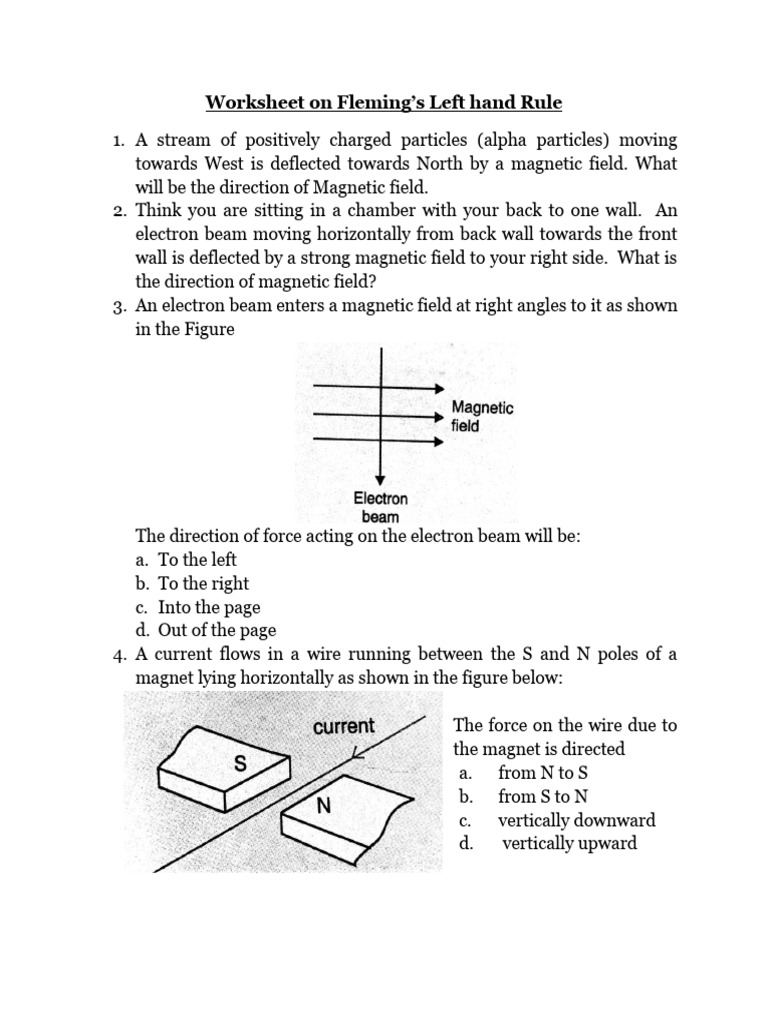 Worksheet On Fleming's Left Hand Rule | PDF